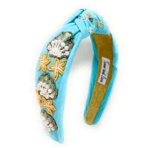 Hand Bead Seashell Knotted Headband, Shell Knotted Headband, Wide ...