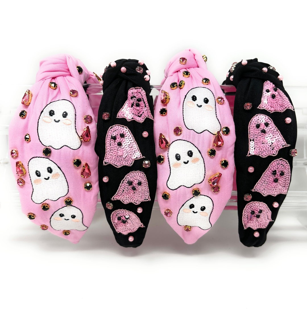 Pink Halloween Top Knot Headband With Adorable Ghost Designs Custom ...