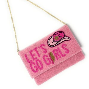 LET'S GO GIRLS Beaded Clutch Purse, Pink Beaded Clutch Bag, Pink Beaded ...