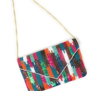 Multicolored Beaded Clutch, Seed Bead Blue Clutch Bag, Muticolor Beaded ...