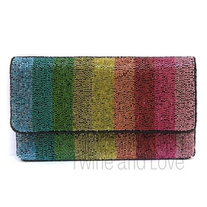 Rainbow Clutch Purse, Beaded Clutch Purse, Bachelorette Beaded Clutch ...
