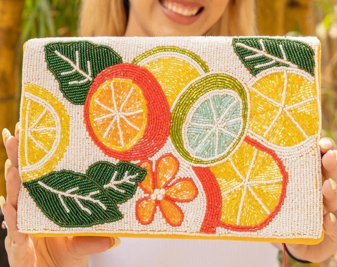 Citrus Bead Clutch Purse, Summer Crossbody Purse, Beaded Clutch Purse ...