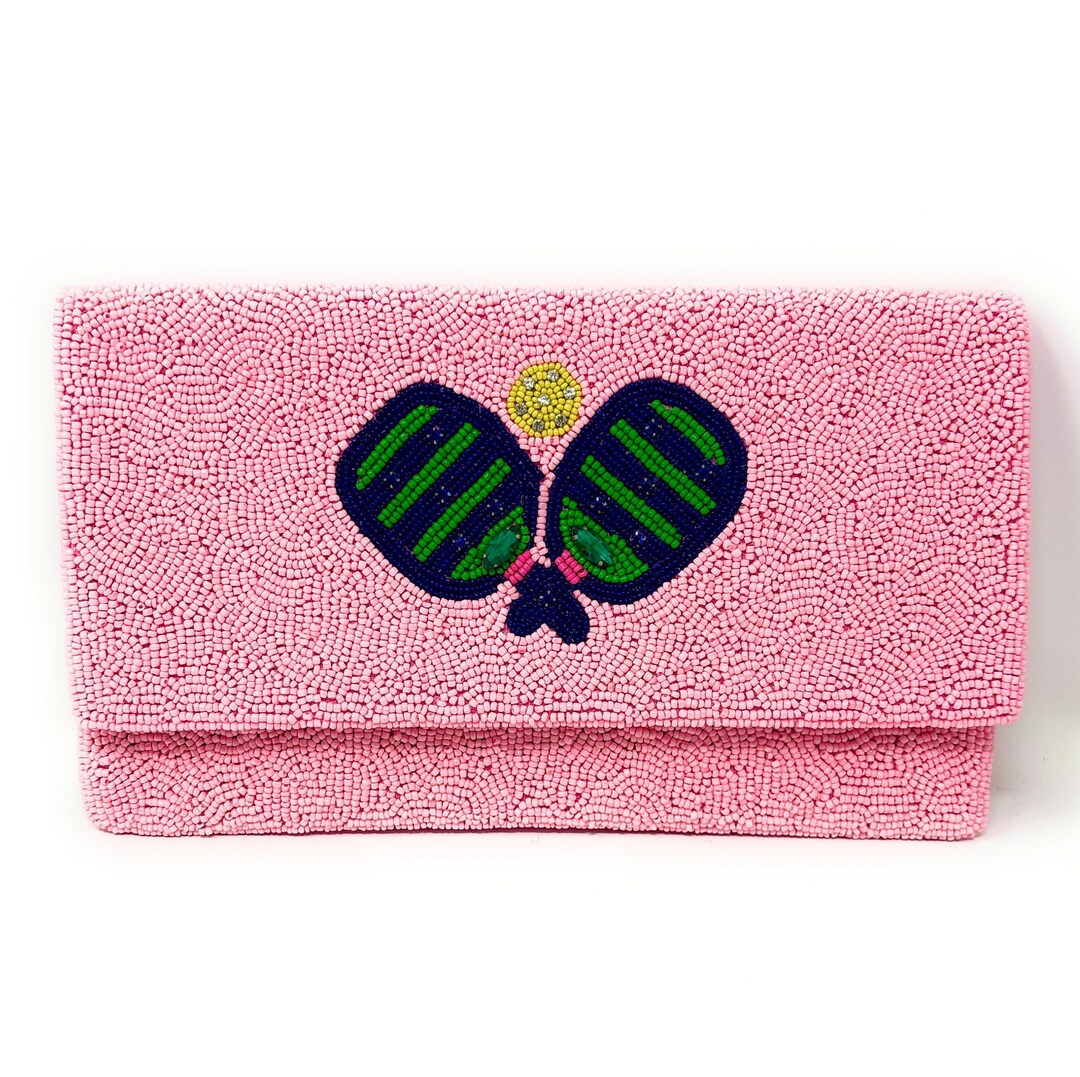 Pickleball Beaded Clutch Purse, Pink Clutch Bag Beaded Clutch Purse ...