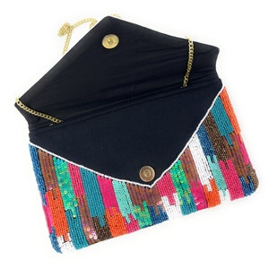 Multicolored Beaded Clutch, Seed Bead Blue Clutch Bag, Muticolor Beaded ...
