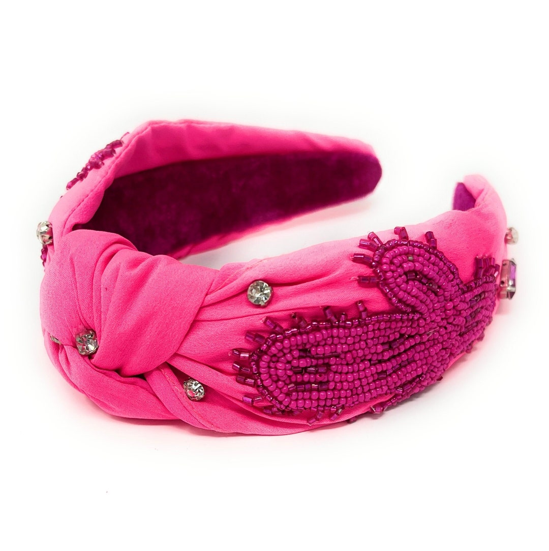 Hand Bead Pink Knot Headband, Pink Knot Headband, Wide Knot Headband ...