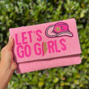 LET'S GO GIRLS Beaded Clutch Purse, Pink Beaded Clutch Bag, Pink Beaded ...