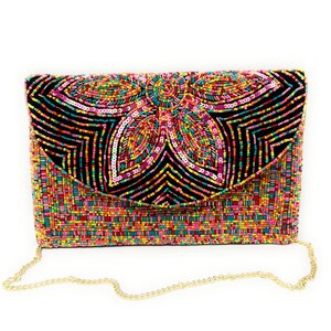 Unique Handcrafted Multicolor Custom Clutch Purse With Removable Chain ...