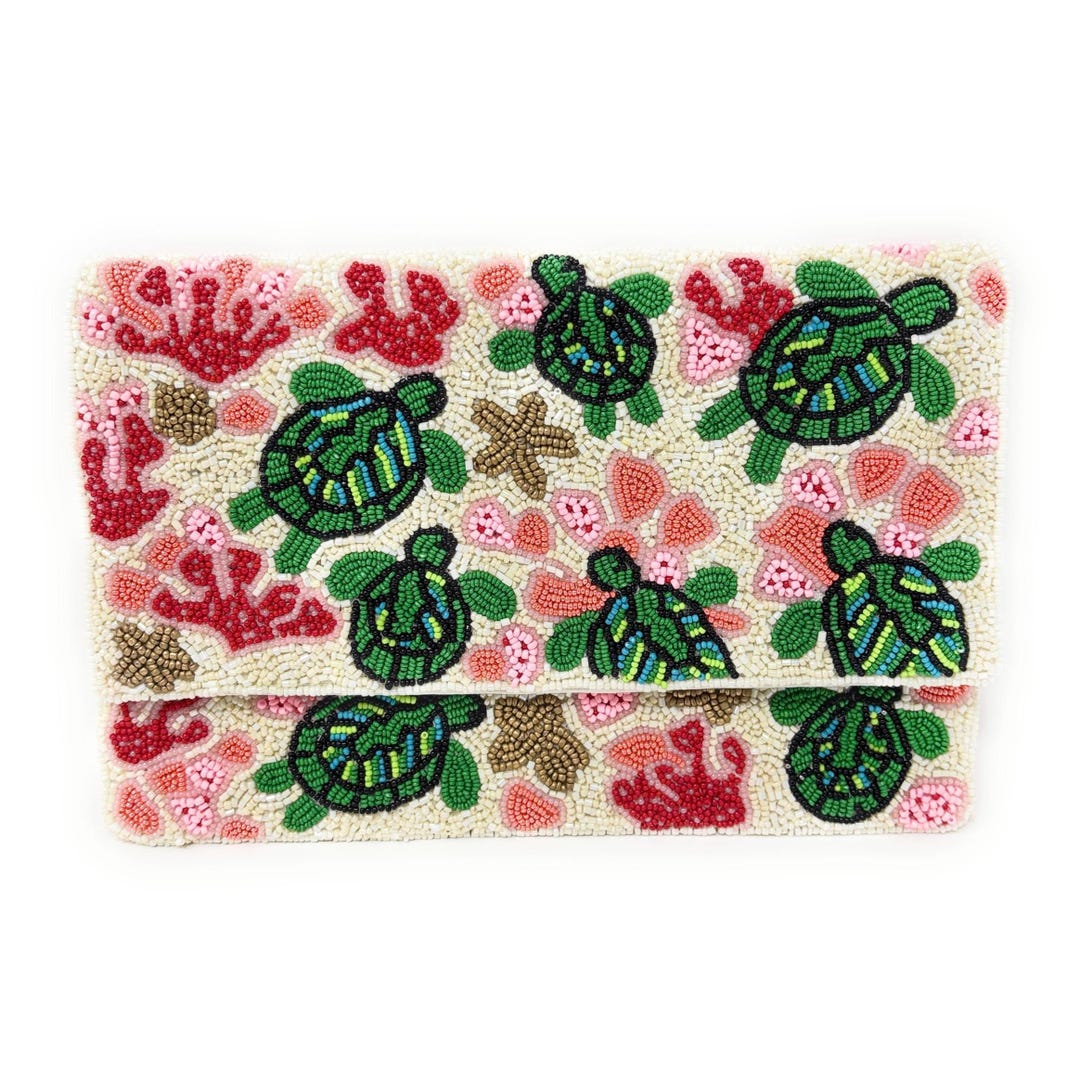 Sea Turtle Beaded Clutch Purse, Stylish Ocean-inspired Purse Handmade ...