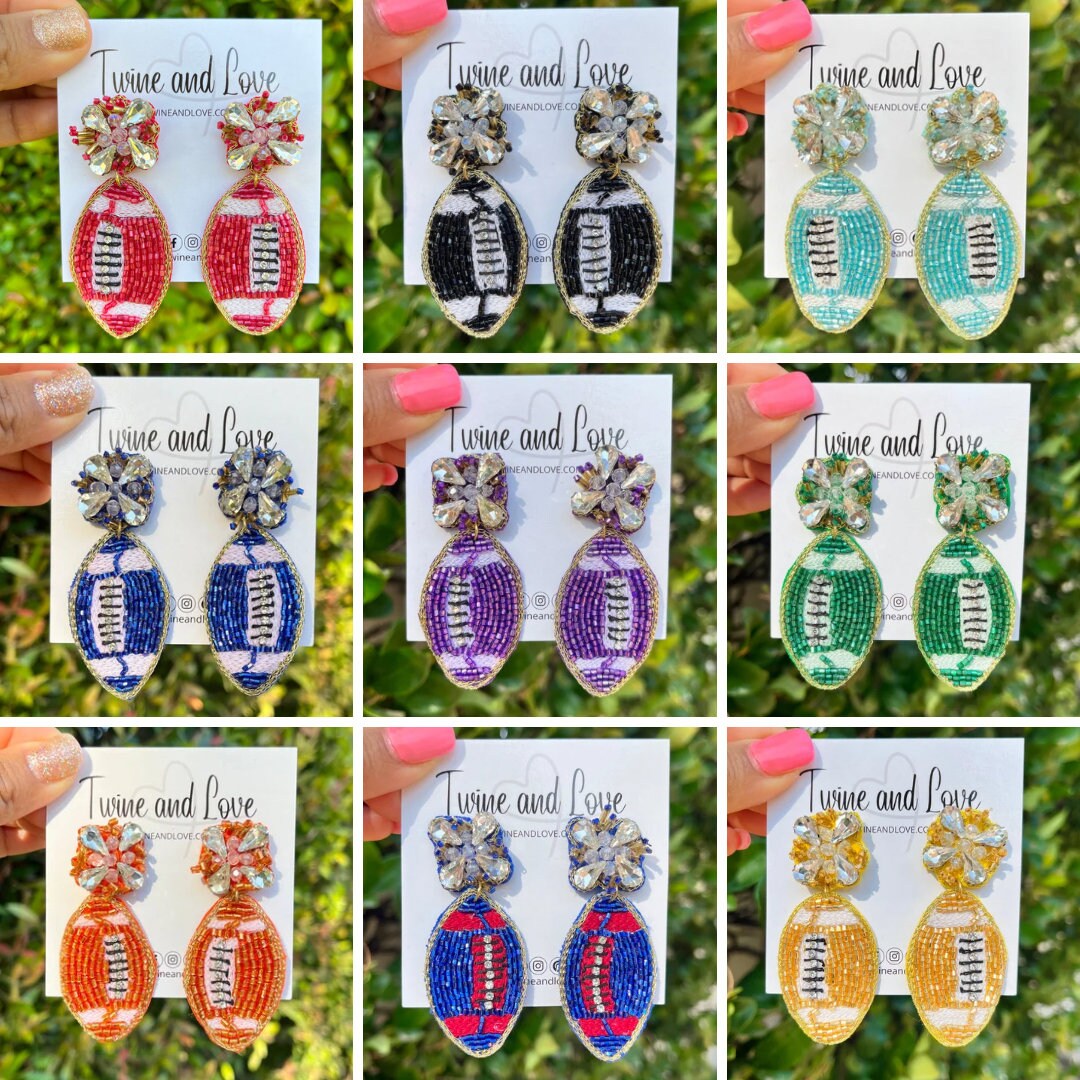 Game Day Glam: Hand Beaded Custom Football Earrings for Sports ...