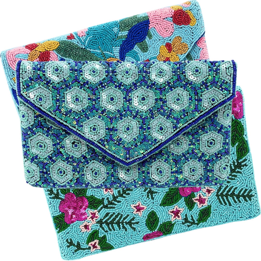 Hand Beaded Blue Custom Clutch Purses for a Touch of Glamour, Blue ...