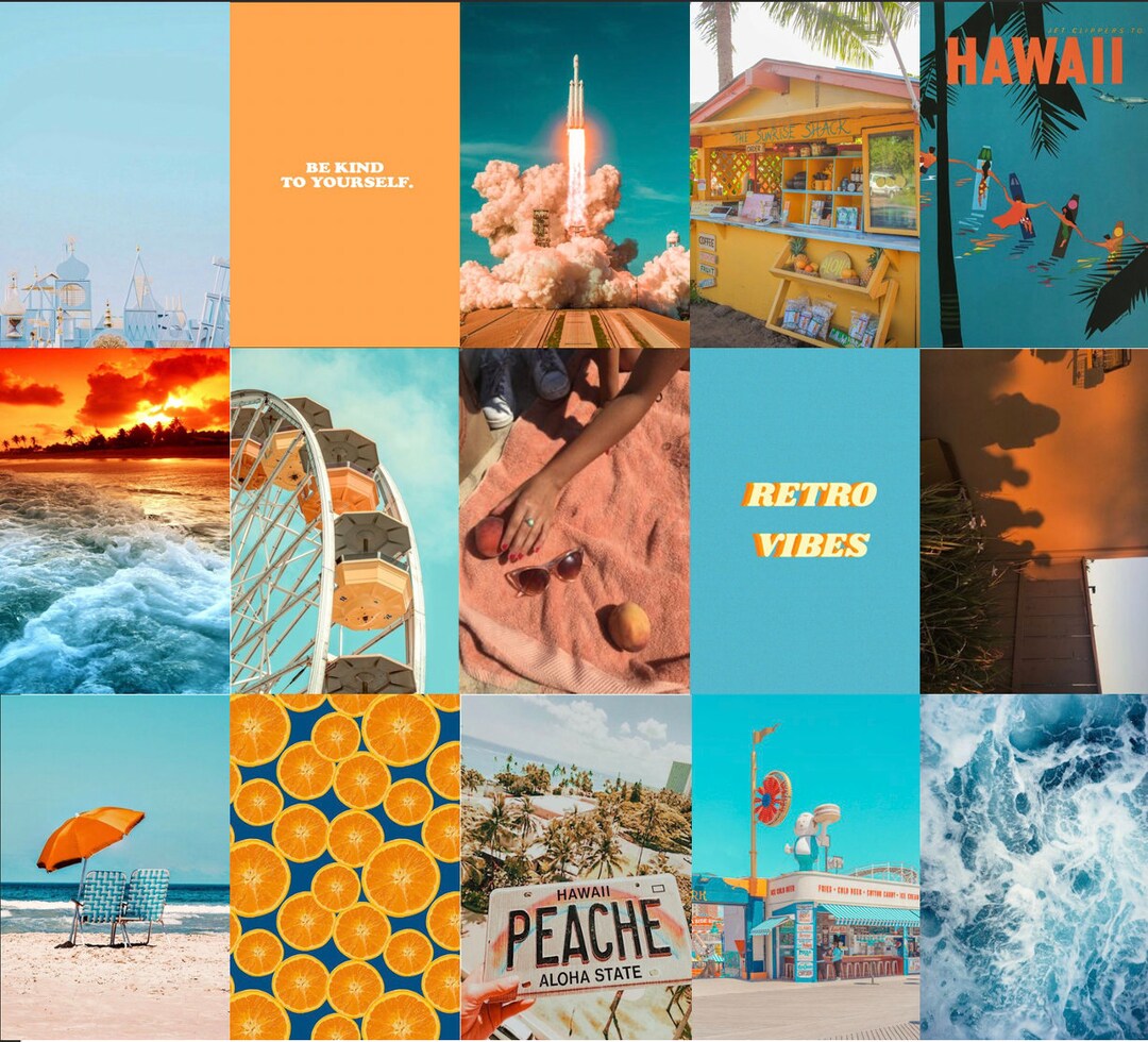 Blue and Orange Summer Aesthetic Digital Collage Kit-50 Pcs - Etsy ...