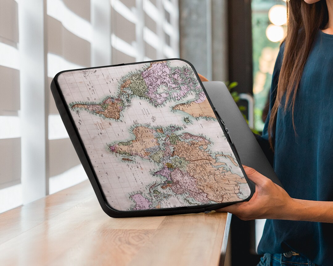 World Map Notebook Bag Zip Case 13 Inch Lenovo Sleeve Old Map Laptop ...