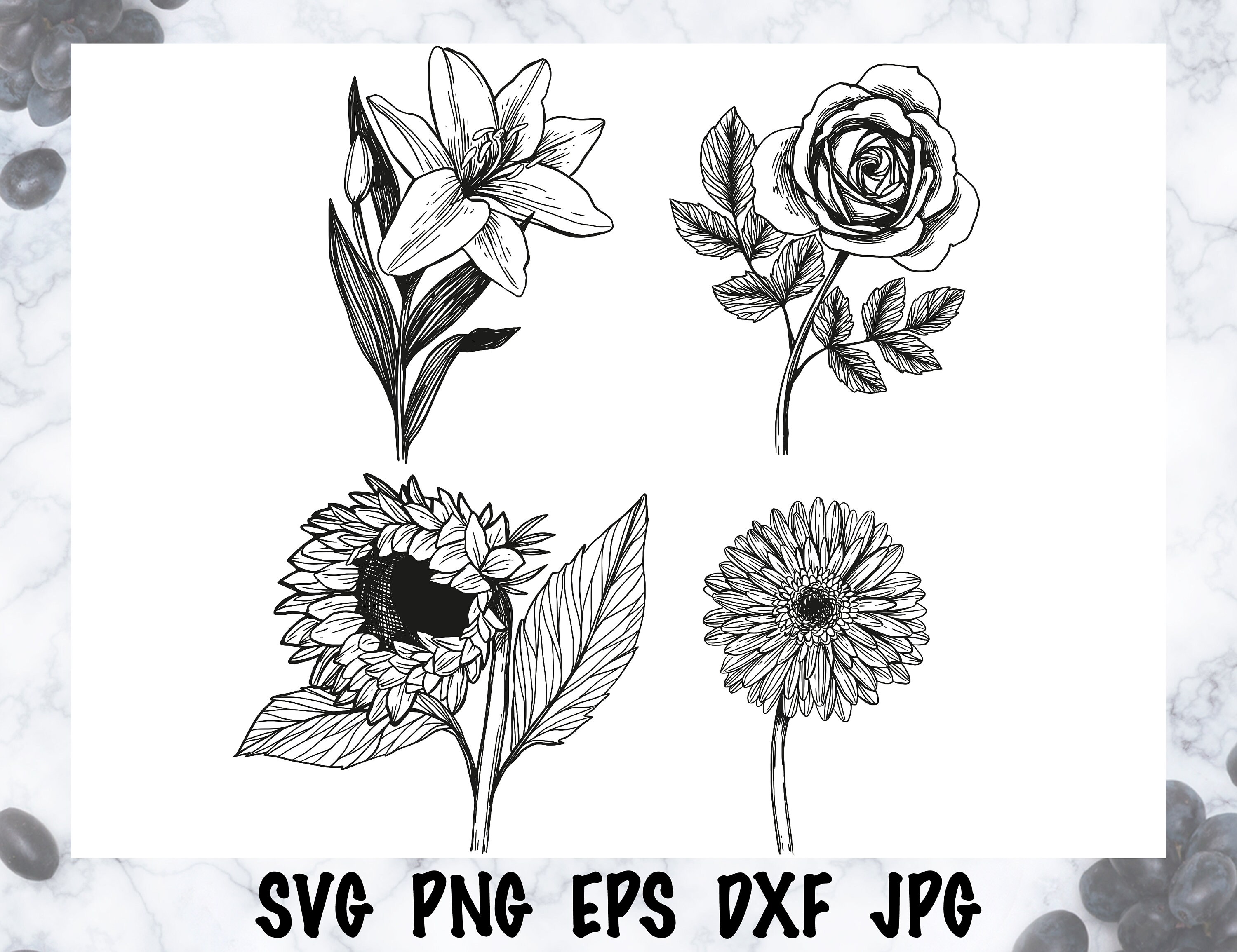 Flowers SVG Floral Svg Sunflower SVG Rose Svg File Flowers - Etsy