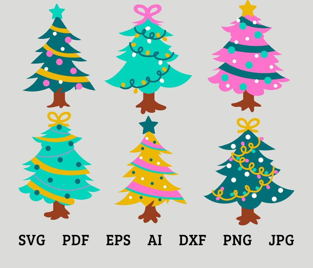 Christmas Tree SVG Holiday Svg Pink Yellow Christmas Tree Svg File ...