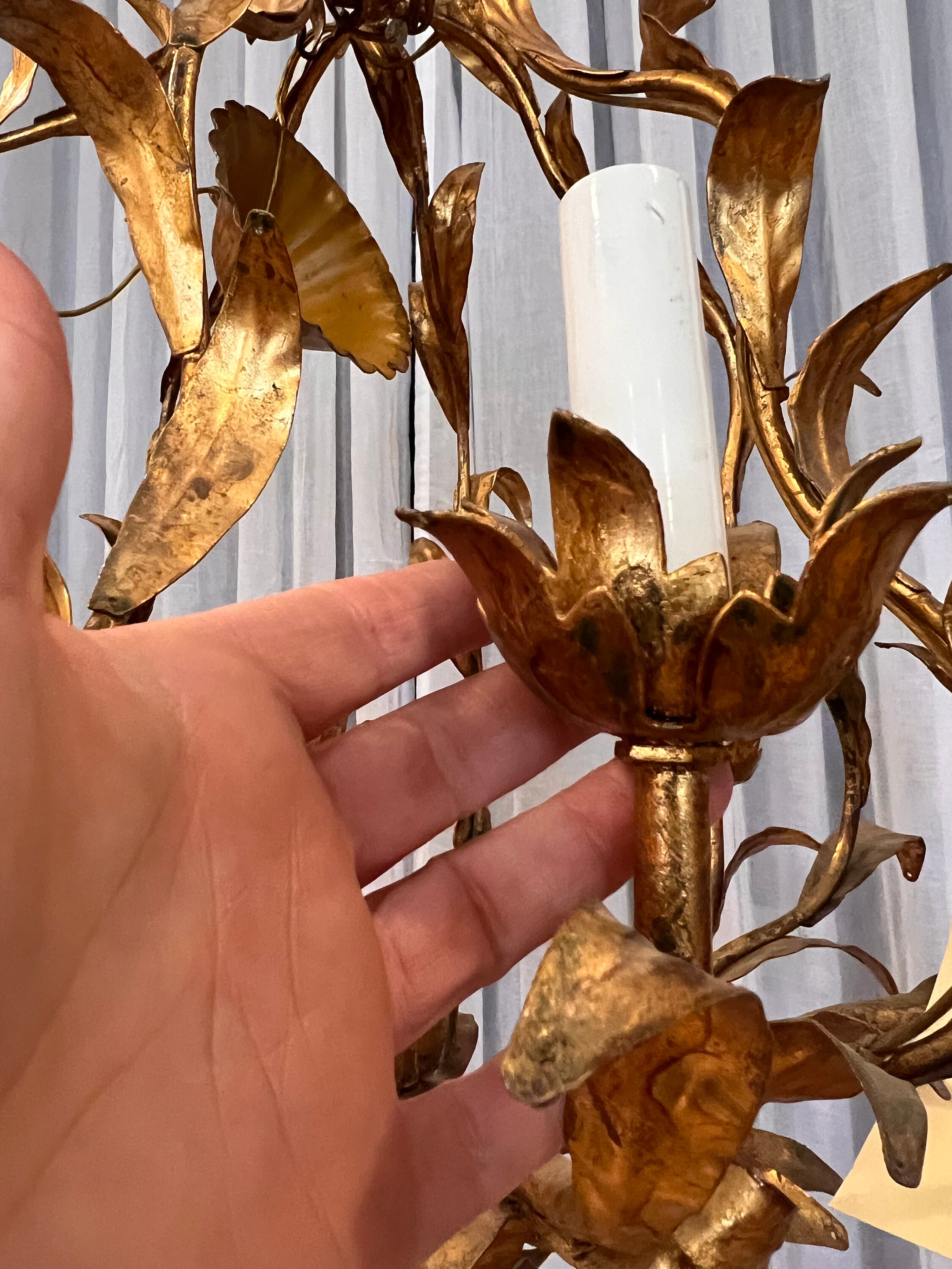 Gorgeous Tole Chandelier W VINES LEAVES Gilded Light Antique Chandelier ...