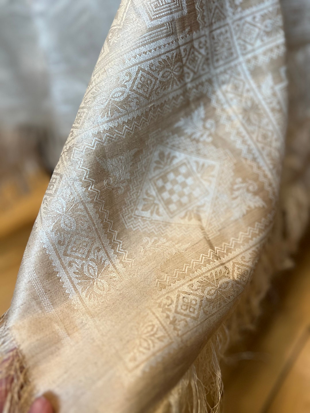 RARE Antique Irish Linen Natural Handwoven 1800s Fine Damask Linen Flax ...