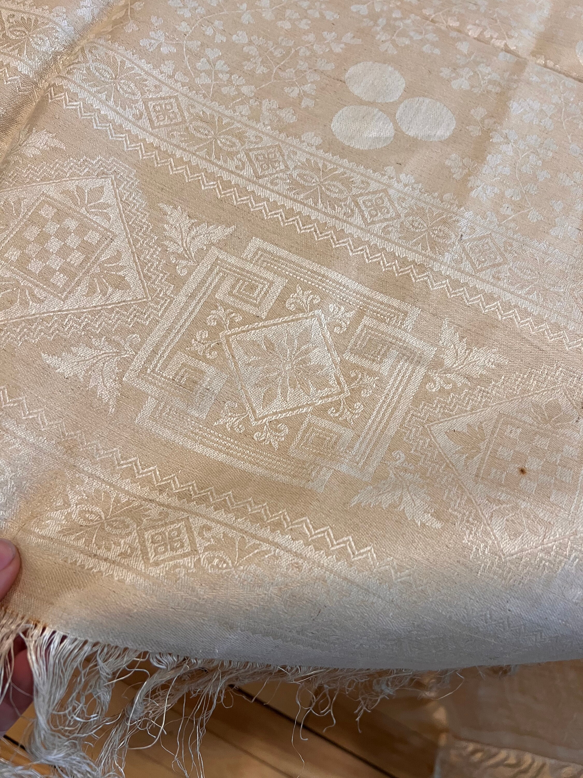 RARE Antique Irish Linen Natural Handwoven 1800s Fine Damask Linen Flax ...