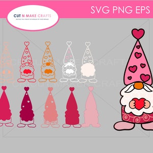 6 Multilayered Gnome Love Heart Svg Bundle | 3d Svg | Layered Gnome Svg ...