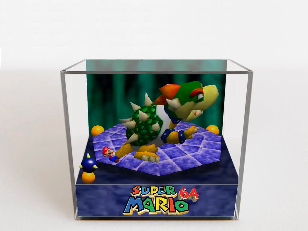 Super Mario N64 3D Diorama Cube Bowser Fight Unique Retro Pixel Gamer ...