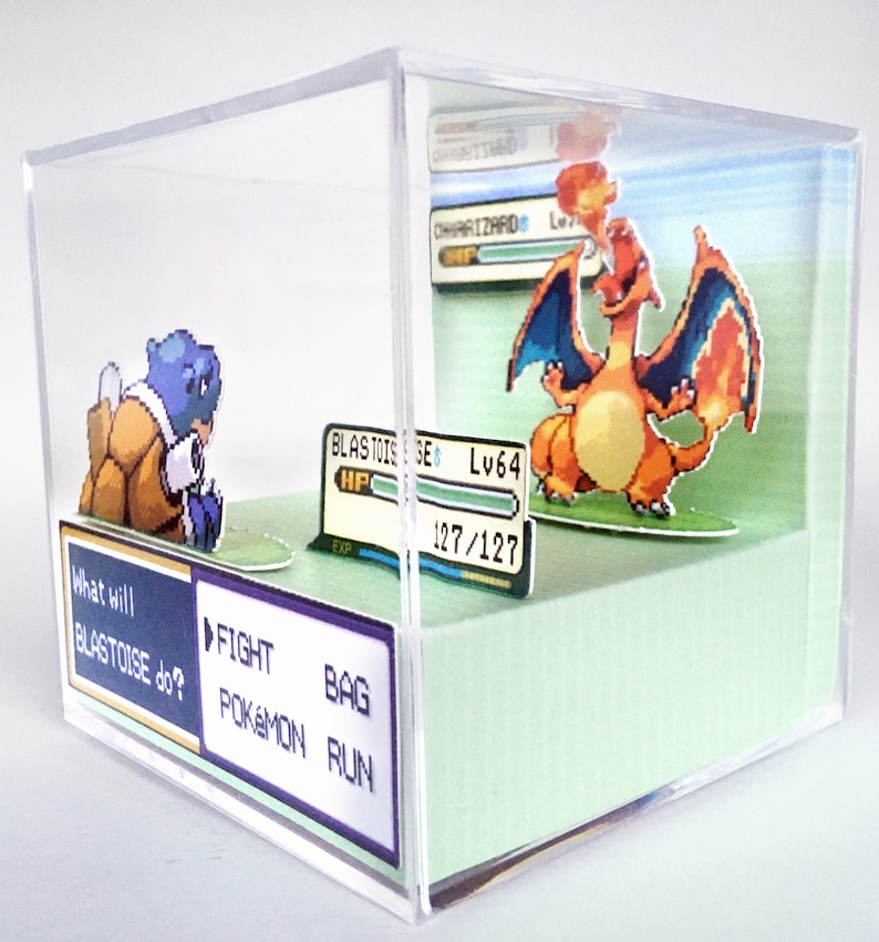 Pokemon 3D Diorama Cube Blastoise Vs Charizard Battle Scene - Etsy