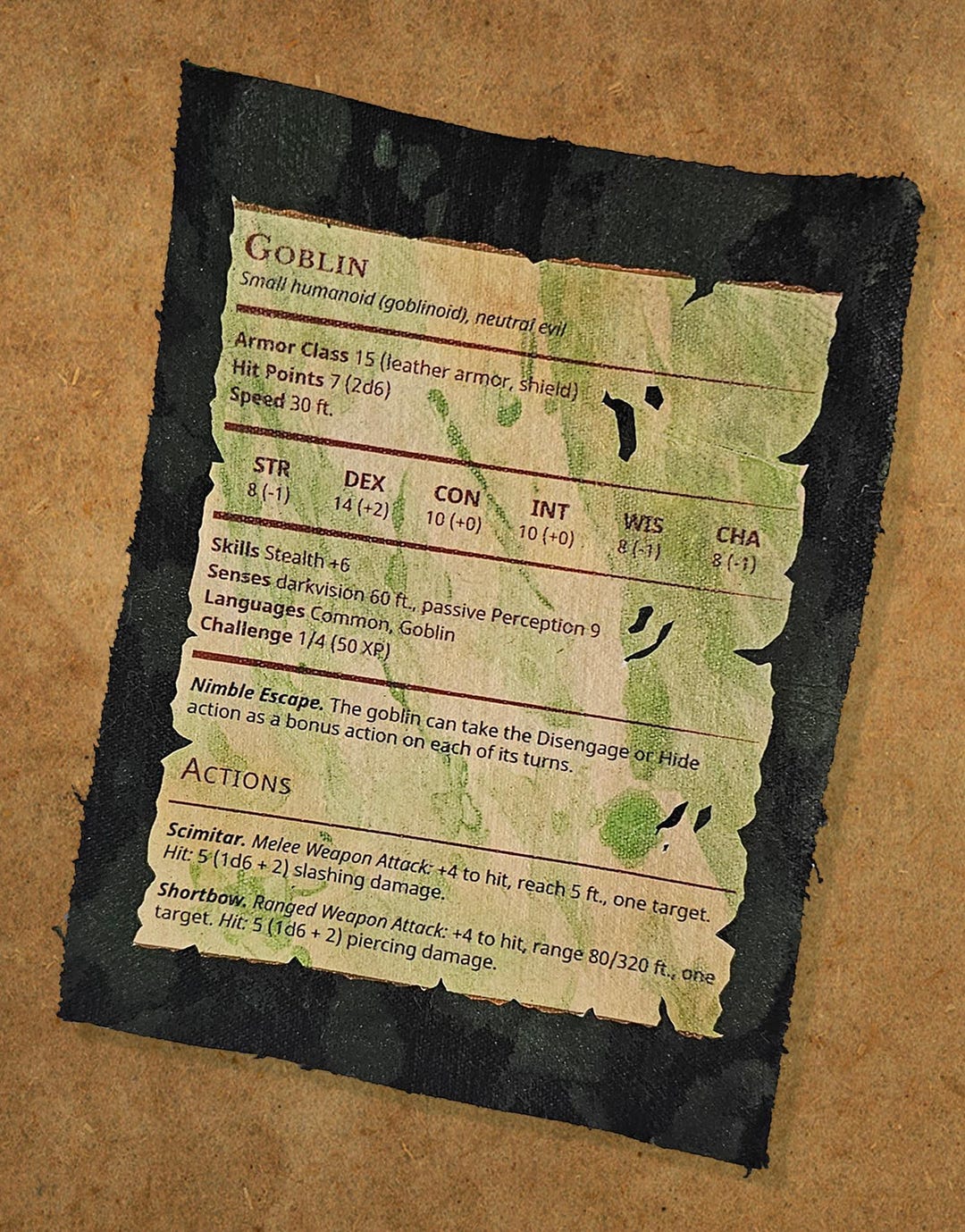 Dnd Patch, Dungeons and Dragons, Goblin Stat Block, Adhesive Patch - Etsy