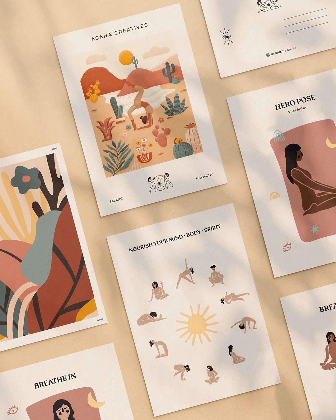 Post Card Set of 5, Yoga Gifts, Yoga Print, Yoga Art, Yoga Pose, Yoga ...