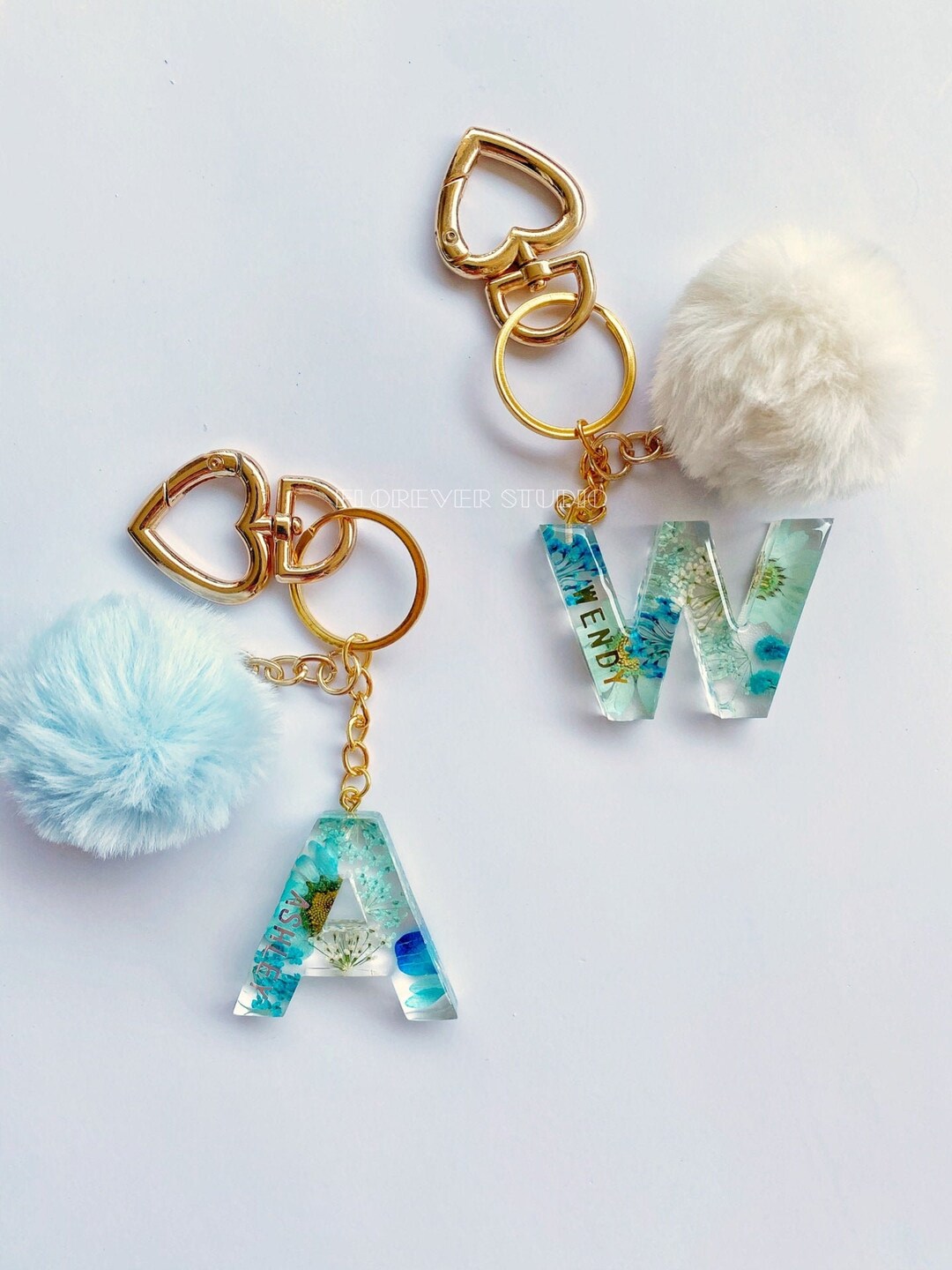 Personalized Pressed Flower Keychain, Custom Real Flower Gift With Name ...