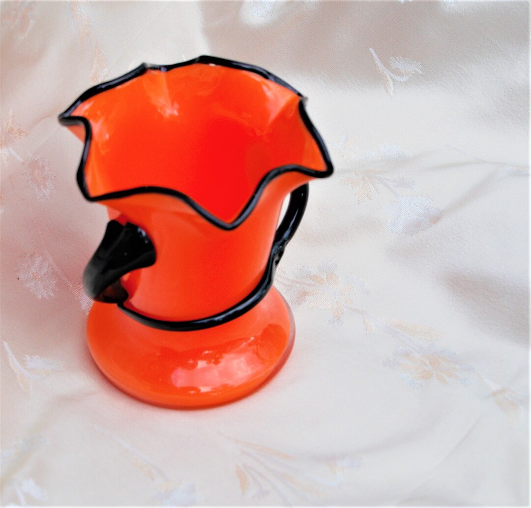 Classic 1930s Dark Orange Tango Glass Vase, With Black Handles, Rim and ...