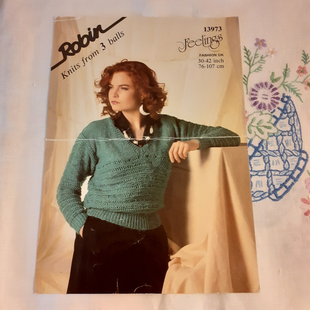VINTAGE 1980's Robin Knitting Pattern Sweater No 13973 Size 30 and 40 ...