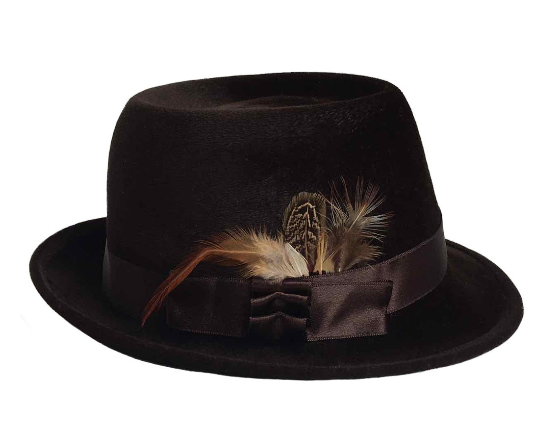 3-in-1 | Rabbit Fur Felt Fedora With Veil | Dark Brown | Short Brim Hat ...