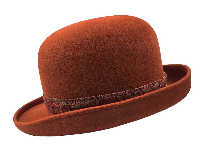 Ogan Burnt Orange Rabbit Fur Felt Bowler Modern Derby Hat - Etsy