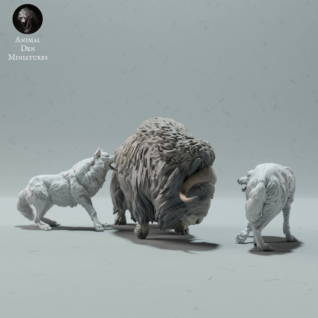 3d-print Arctic Wolves Hunting Musk Ox Miniature – Animal Den Unpainted ...