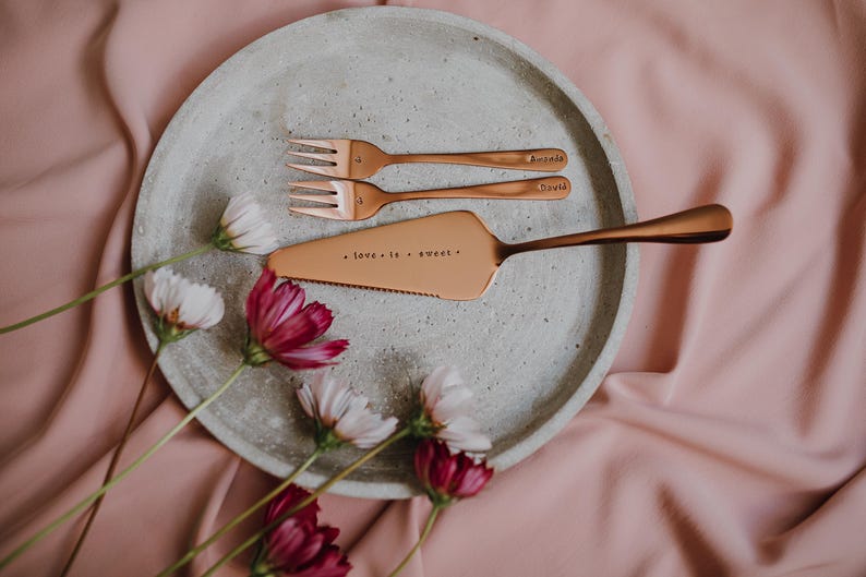 Personalized Cake Server Set With Forks Hand Stamped Gift Ready Fast ...