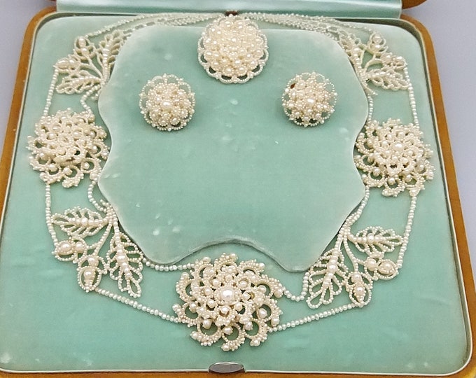 1800s Georgian Woven Natural Seed Pearl Parure Necklace, Brooch and ...