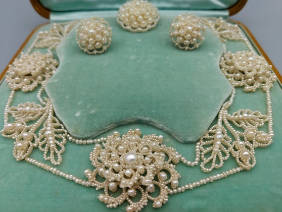 1800s Georgian Woven Natural Seed Pearl Parure Neckla… - Gem