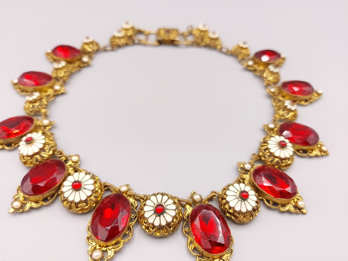 Collana NEIGER BROTHERS Antique Exceptional del 1900, Ovale Rosso ...