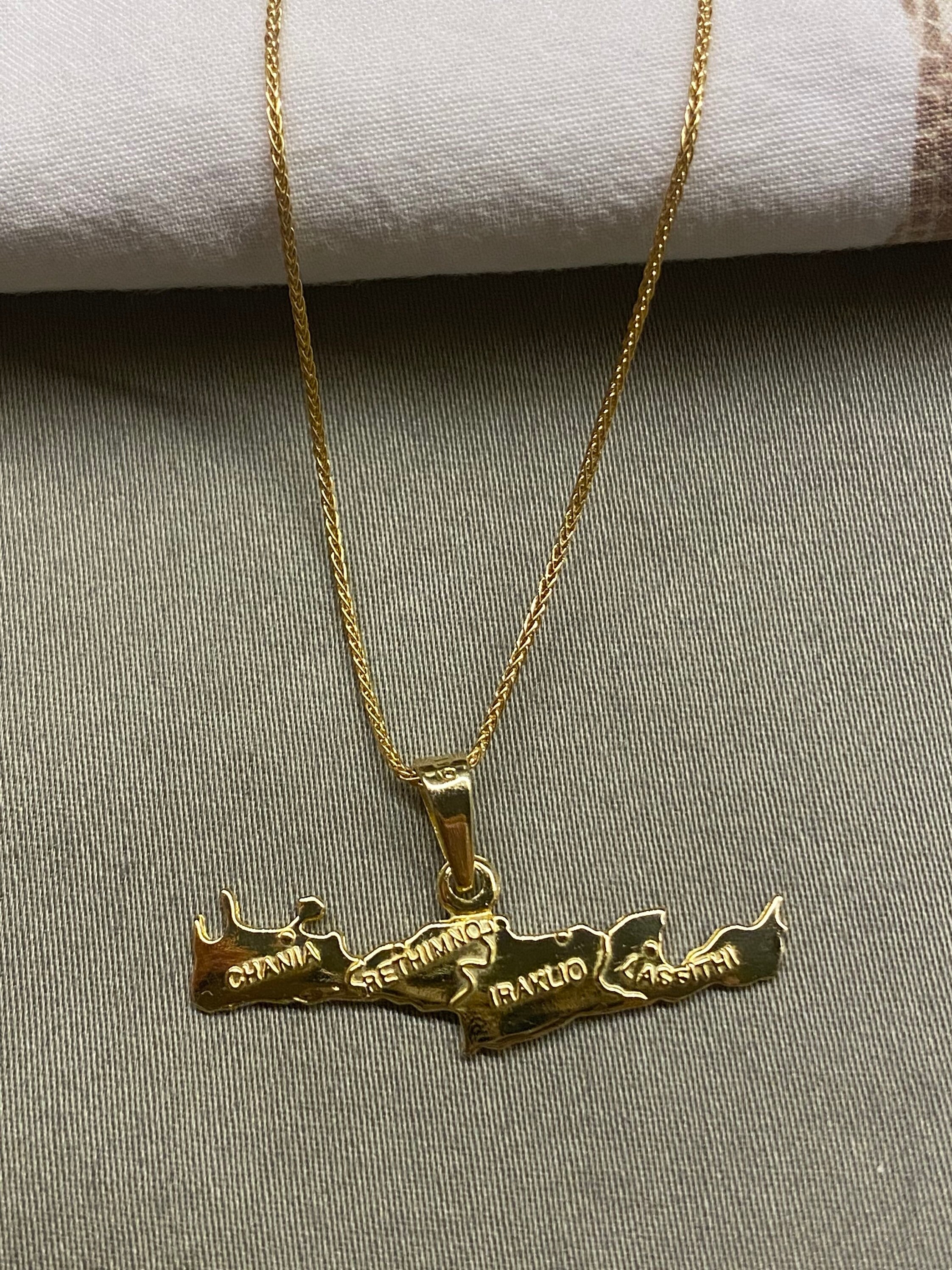 Greek Pendant 14k Solid Gold Creta Island Minimal Necklace - Etsy