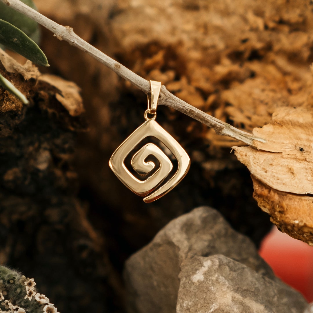 14K Gold Greek Spira Symbol Thin Pendant. 14K Yellow Solid Gold ...