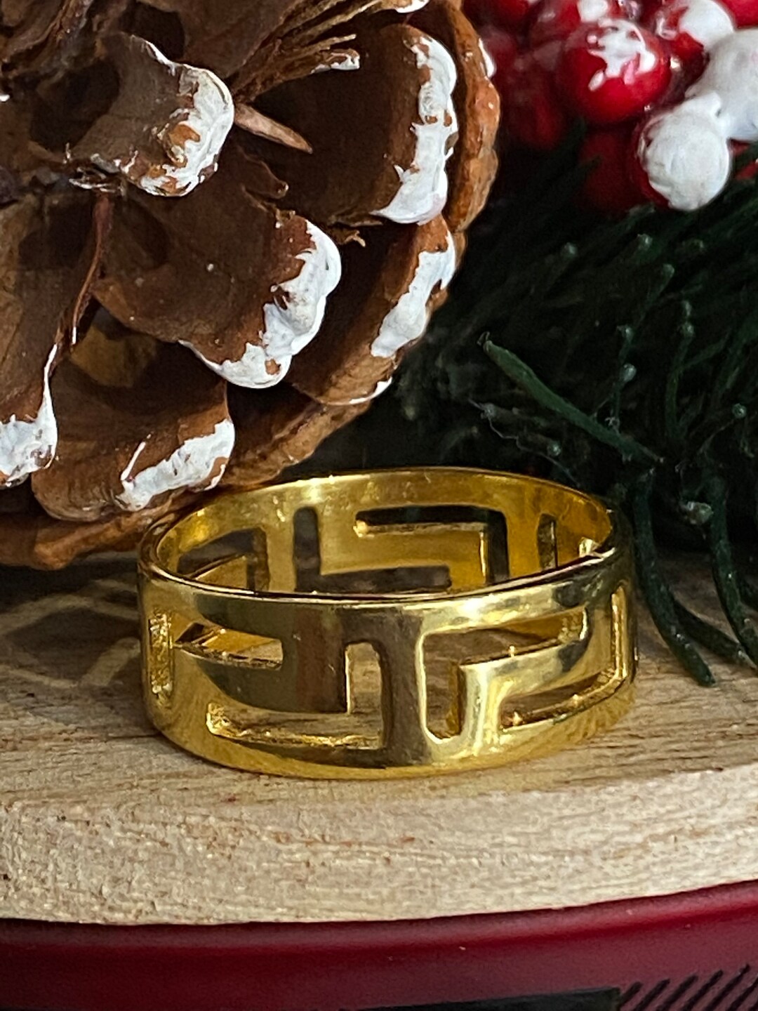 Ancient Greek Key Ring,24k Gold Plated Over 925 Sterling Silver Meander ...