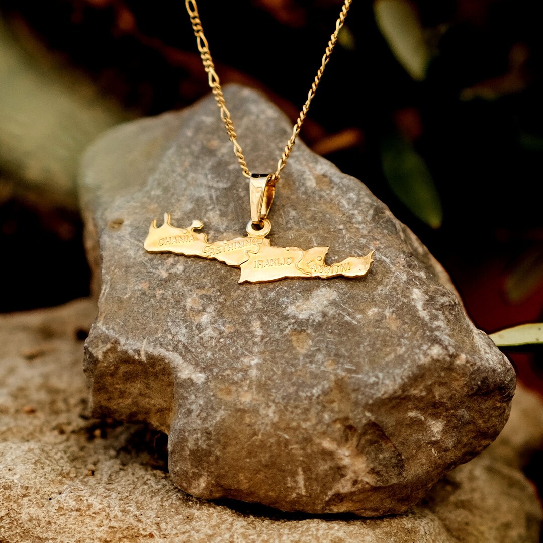 Greek Pendant 14k Solid Gold Creta Island, Minimal Necklace - Etsy