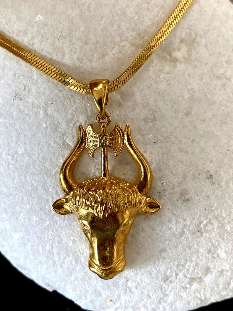 Minoan Bull and Double Axe 24K Gold Plated Gold Pendant - Etsy