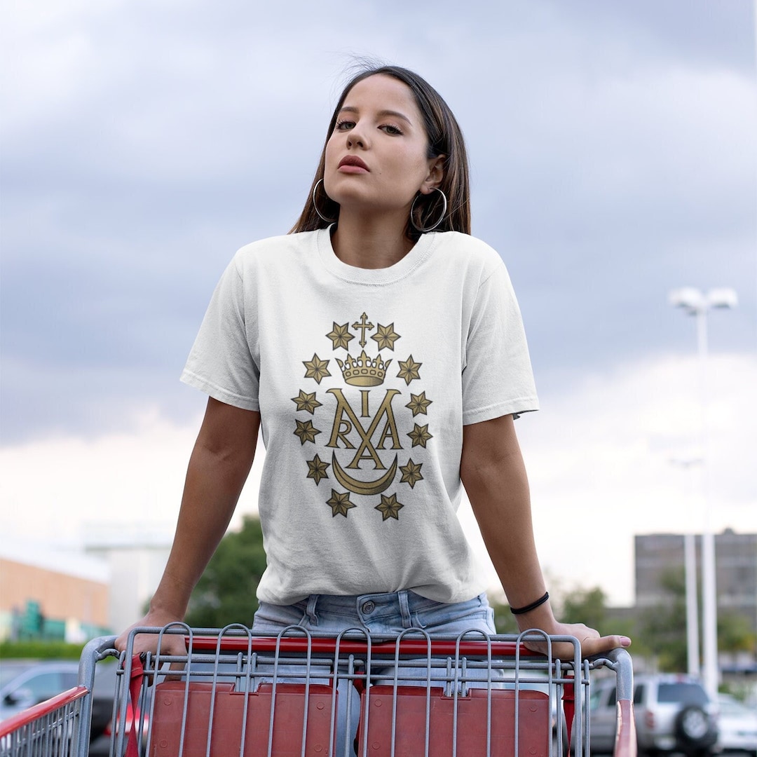 Virgin Mary Maria Insignia Miraculous Medal Catholic Short-sleeve ...