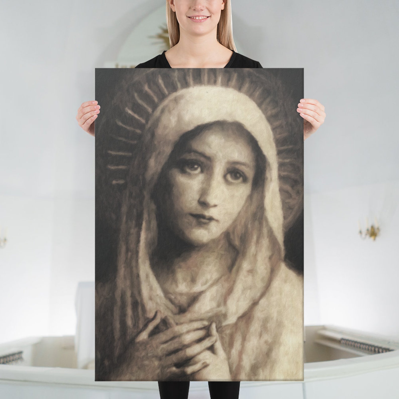 Catholic Virgin Mary Painting Print on Canvas | Etsy