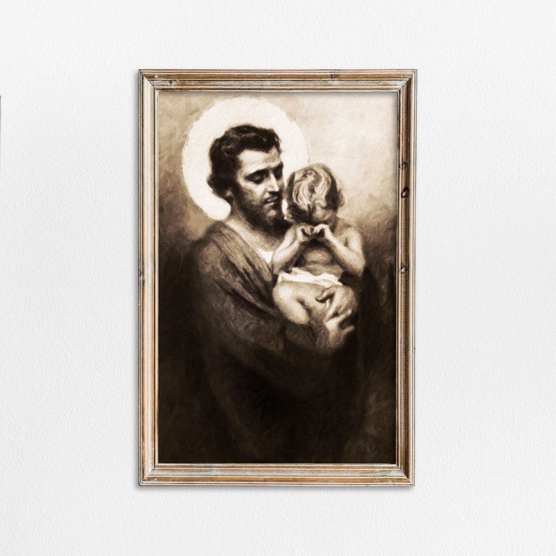 Saint Joseph With Jesus Christ Painting Style Chambers Poster - Etsy