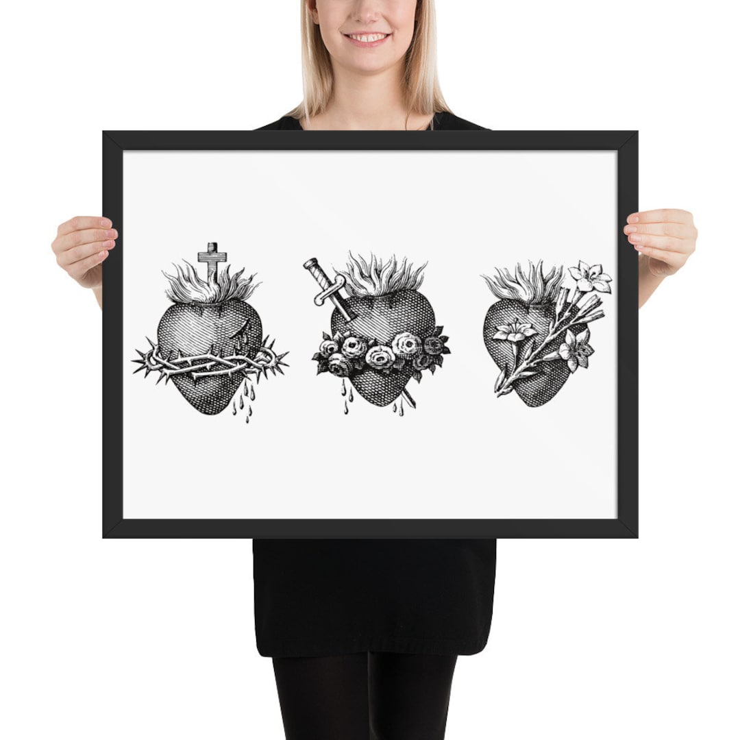 Catholic Hearts of the Holy Family Sacred Heart Immaculate Heart Framed ...