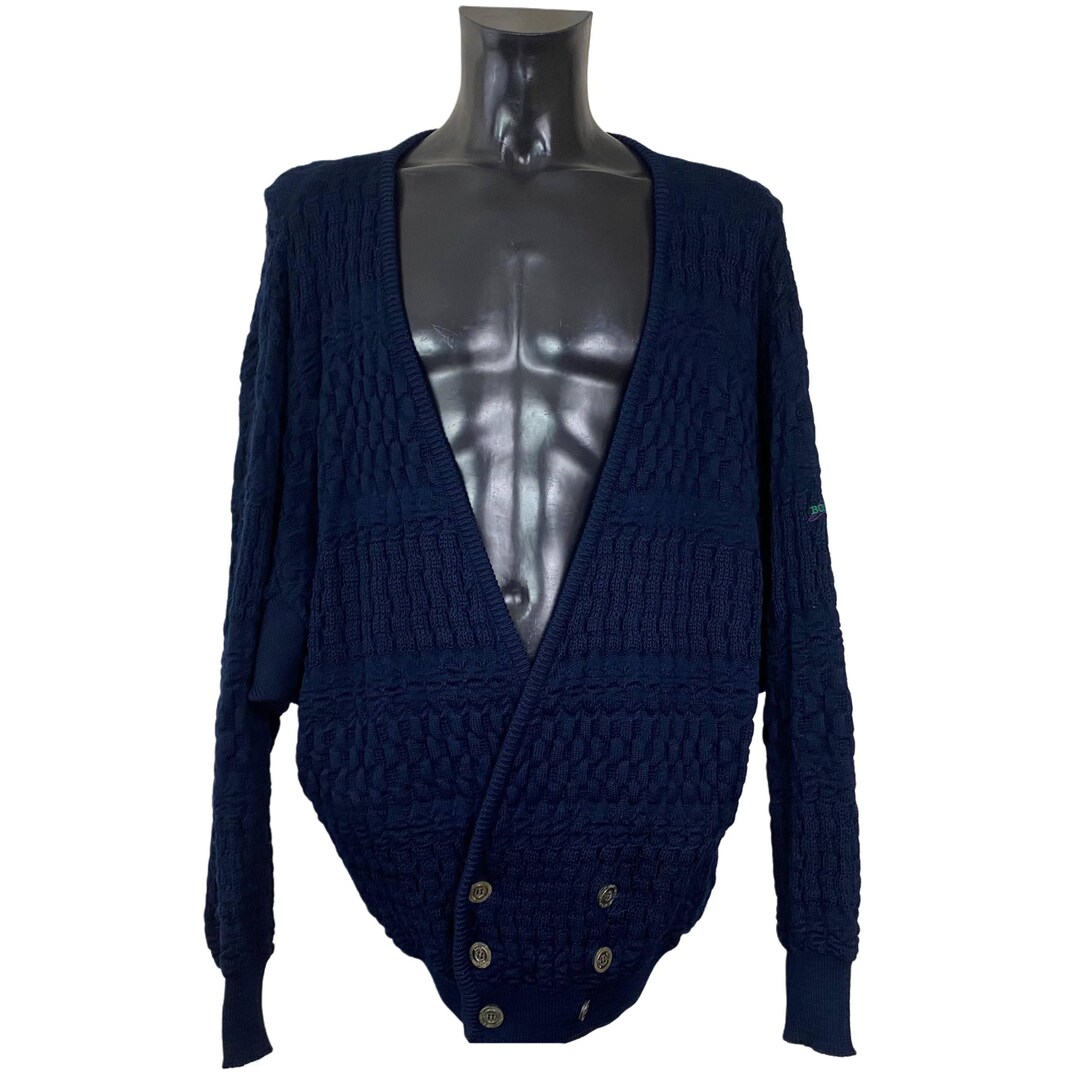 Boss Vintage 80's Navy Blue Woolmark Wool Oversized Bat Wing Cardigan ...