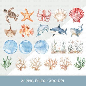 Ocean Clipart Bundle, Watercolor Under the Sea Creatures Animals Beach ...