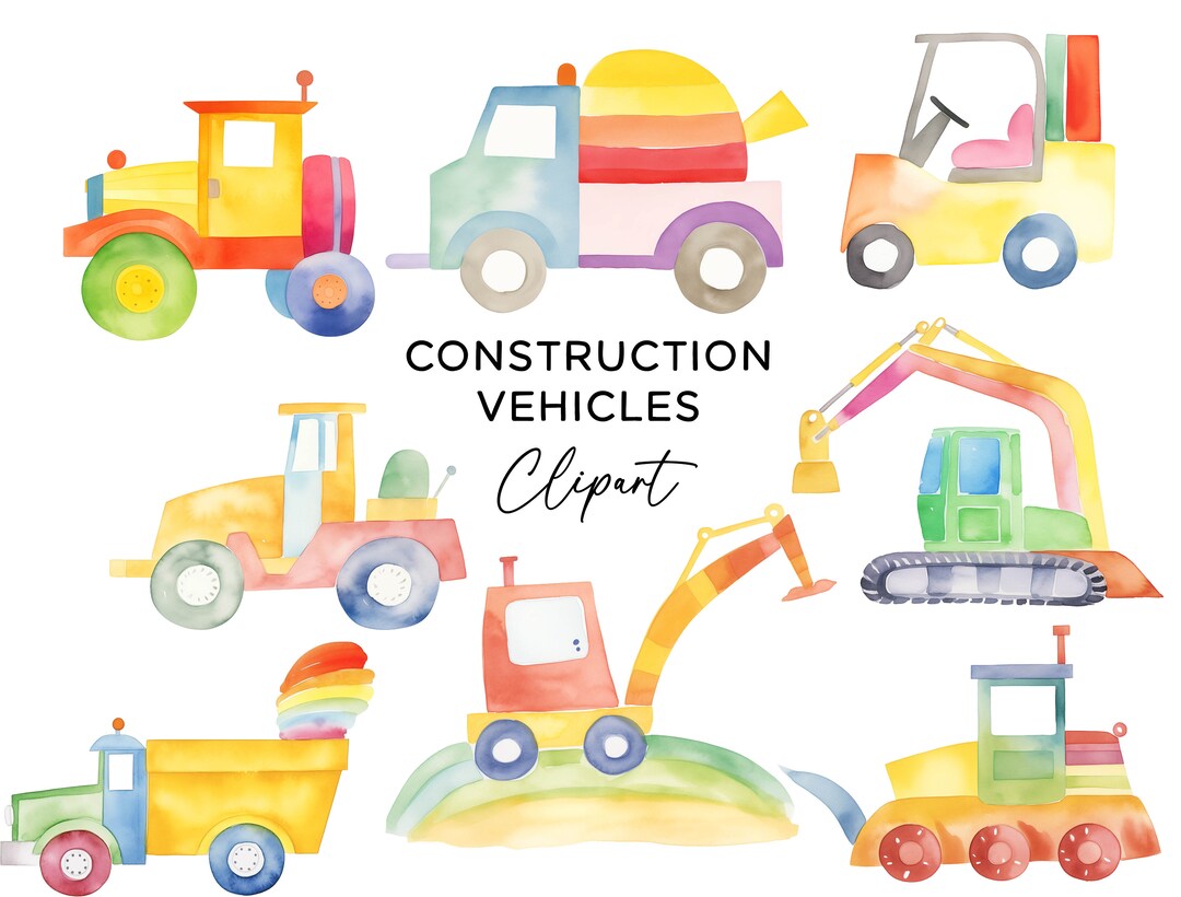 Construction Vehicle Clipart Bundle, Watercolor Digger Dump Truck ...