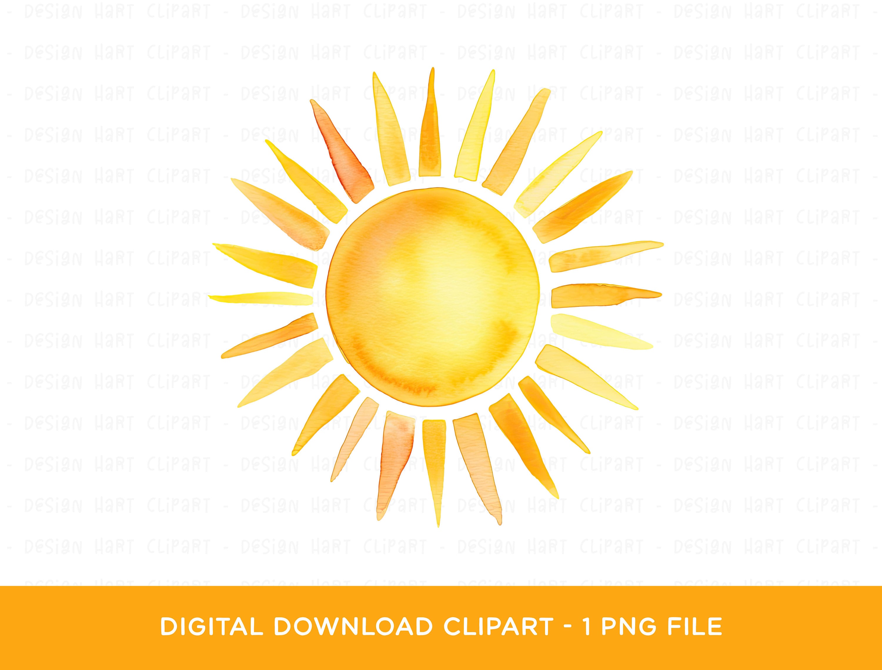 Sun Clipart PNG, Watercolor Yellow Sun PNG Digital Download Sunshine ...