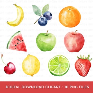 Fruit Clipart Bundle: Watercolor Watermelon Apple Banana Strawberry ...